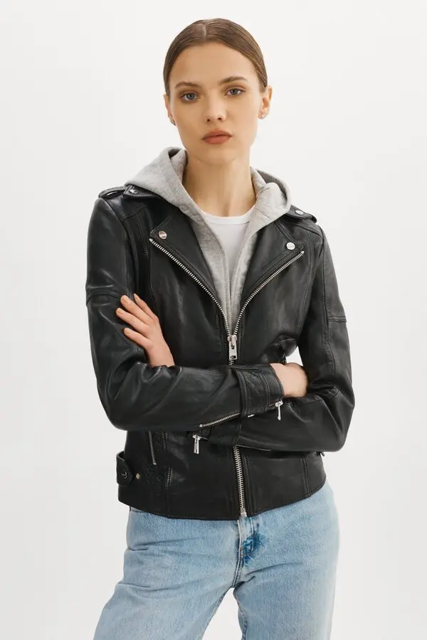 LAMARQUE Anna Leather Biker Jacket - Black