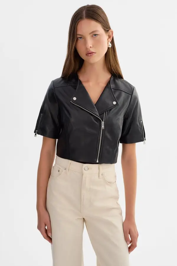 LAMARQUE Kirsi Cropped Biker Jacket - Black