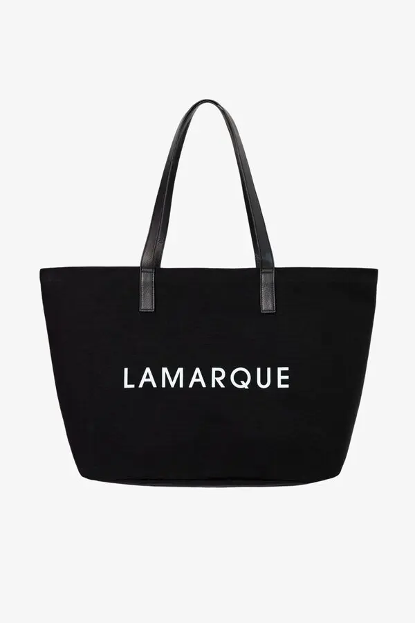 LAMARQUE Shopper Canvas Tote Bag With Leather Straps