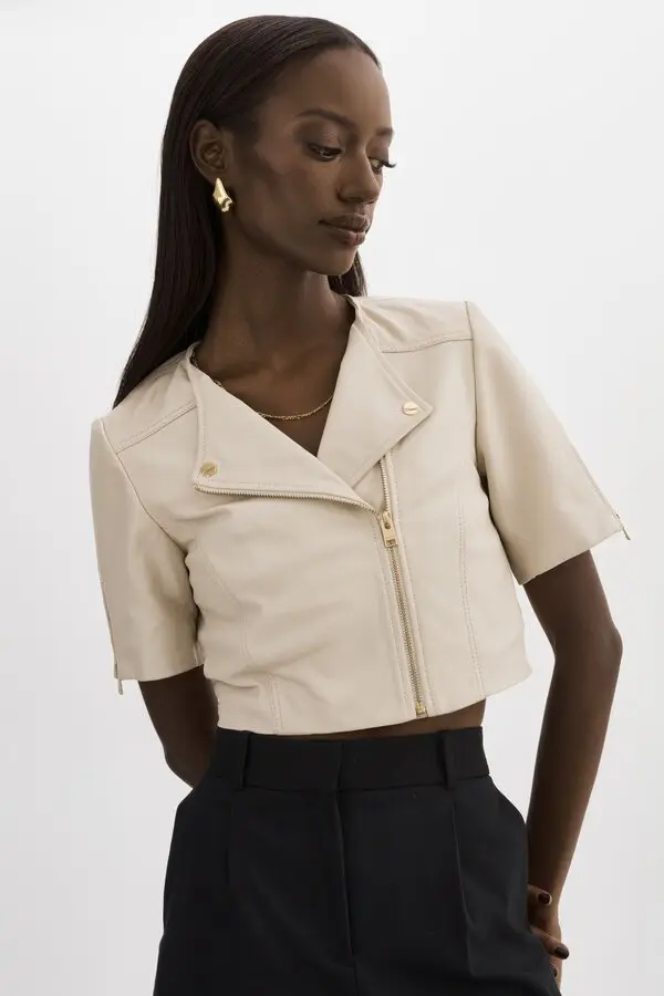 LAMARQUE Kirsi Gold Cropped Biker Jacket - Bone