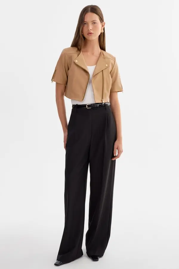 LAMARQUE Kirsi Gold Cropped Biker Jacket - One-color