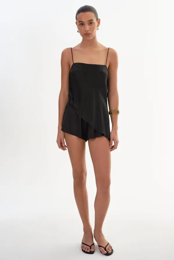 LAMARQUE Melina Satin Micro Shorts - Black