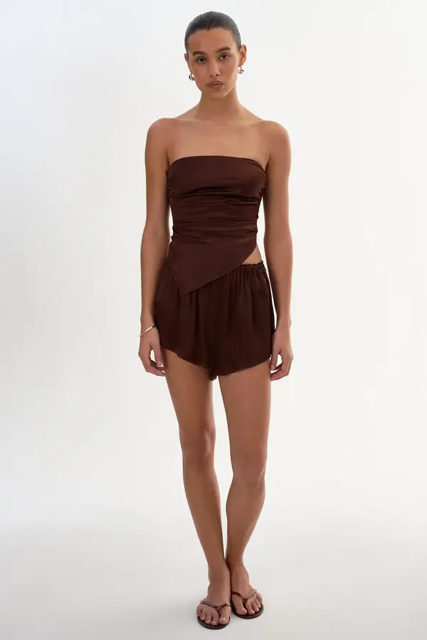 LAMARQUE Melina Satin Micro Shorts - Brown