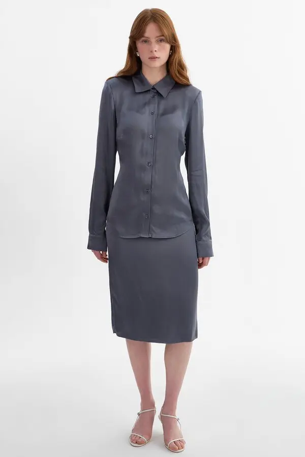 LAMARQUE Mika Satin Skirt - Graphite