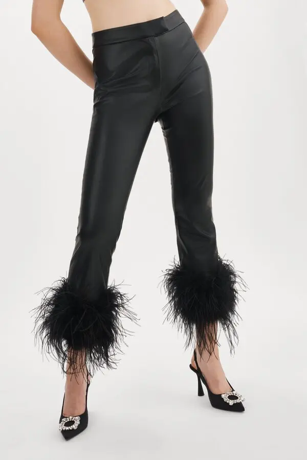 LAMARQUE Pagetta Feather Trimmed Trousers - Black