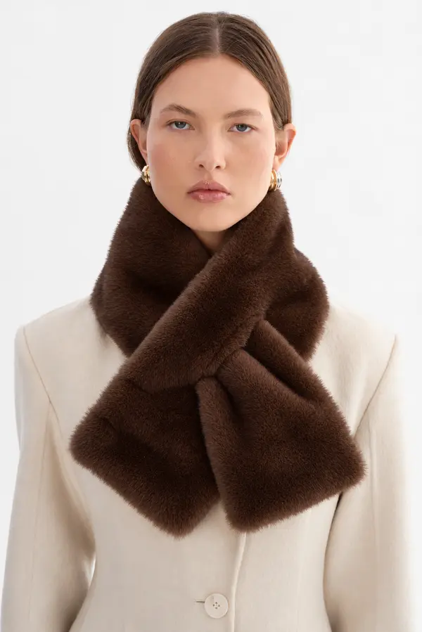 LAMARQUE Muse Faux Fur Scarf - Walnut