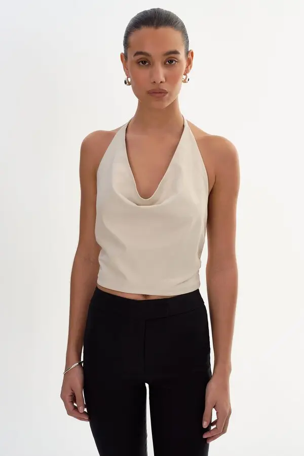 LAMARQUE Syeda Cowl Neck Leather Top - One-color