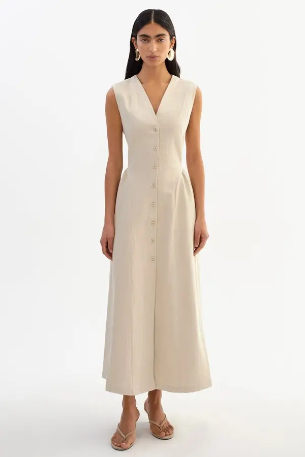 LAMARQUE Tamika Linen Blend Twill Dress - Natural
