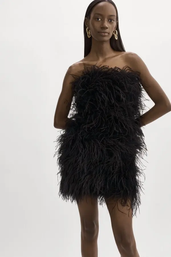 LAMARQUE Triana Feather Dress - Black