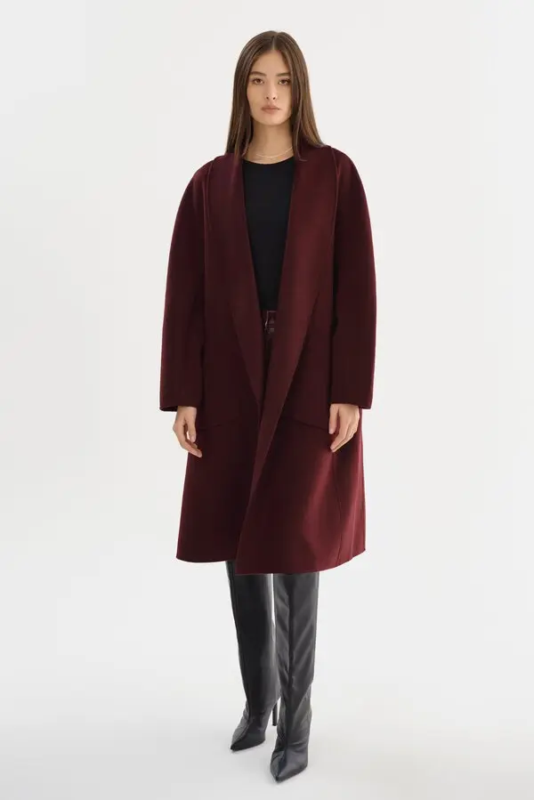 LAMARQUE Thara Shawl Collar Wool Coat - Black