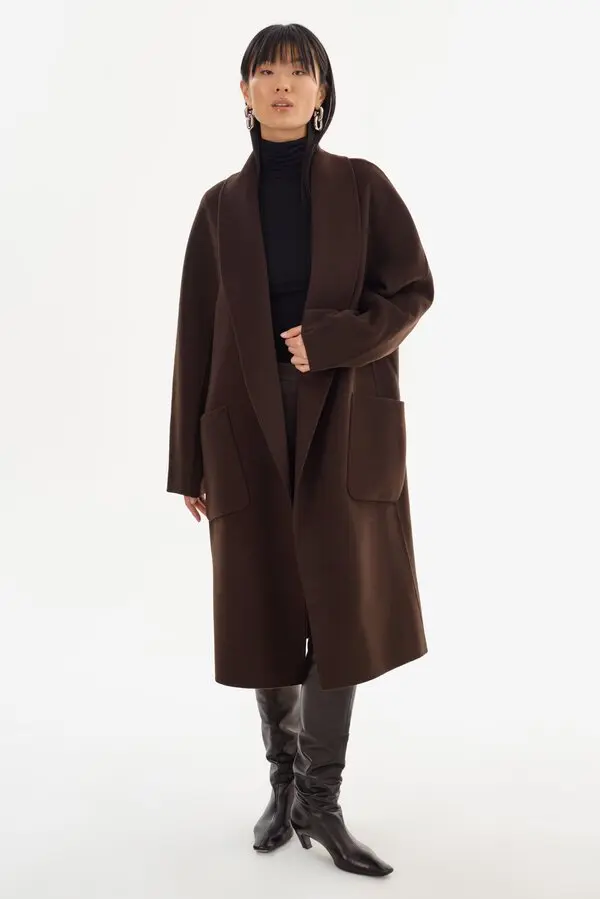 LAMARQUE Thara Shawl Collar Wool Coat - Black