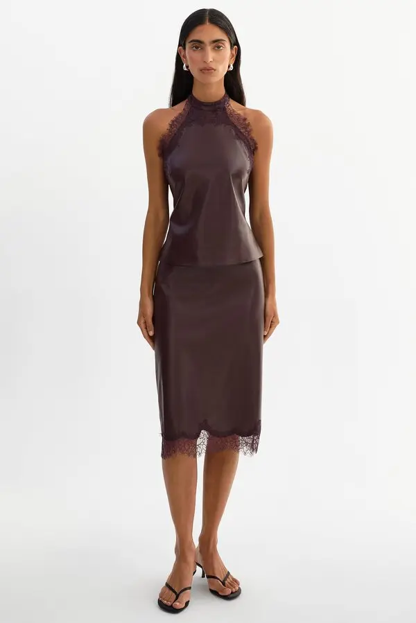 LAMARQUE Sonja Lace Trim Faux Leather Skirt - Vamp