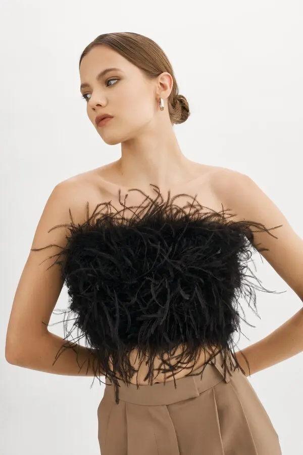 LAMARQUE Zaina Feather Bustier - Black
