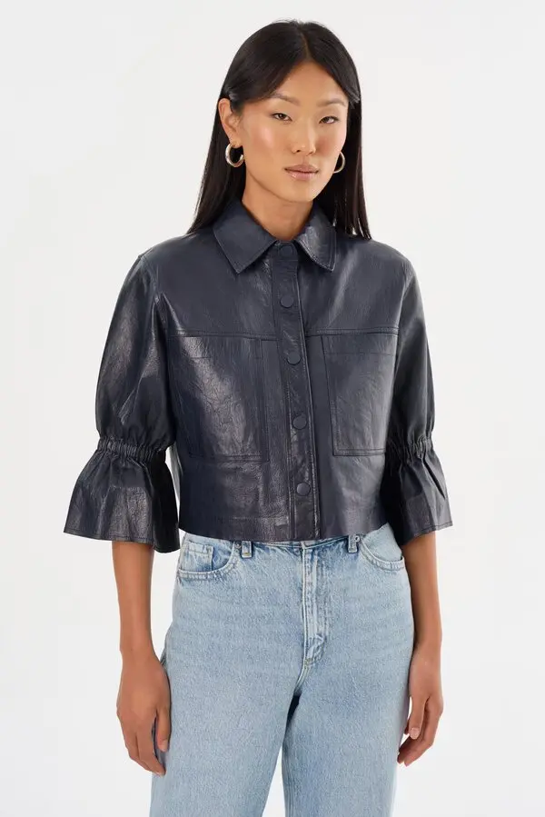 LAMARQUE Carolina Ruffle Sleeve Leather Jacket - One-color