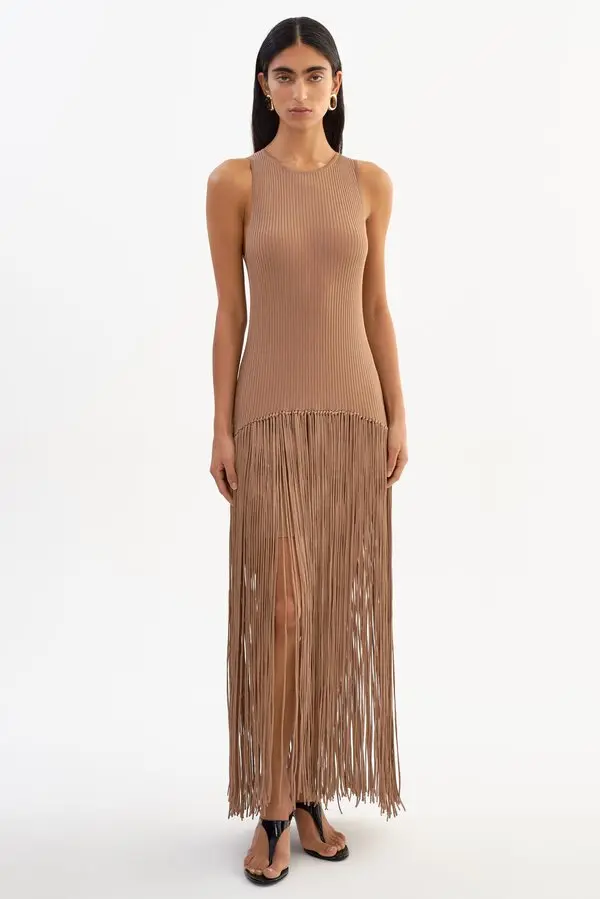 LAMARQUE Adelita Shimmery Rib Knit Maxi Dress - Bronze