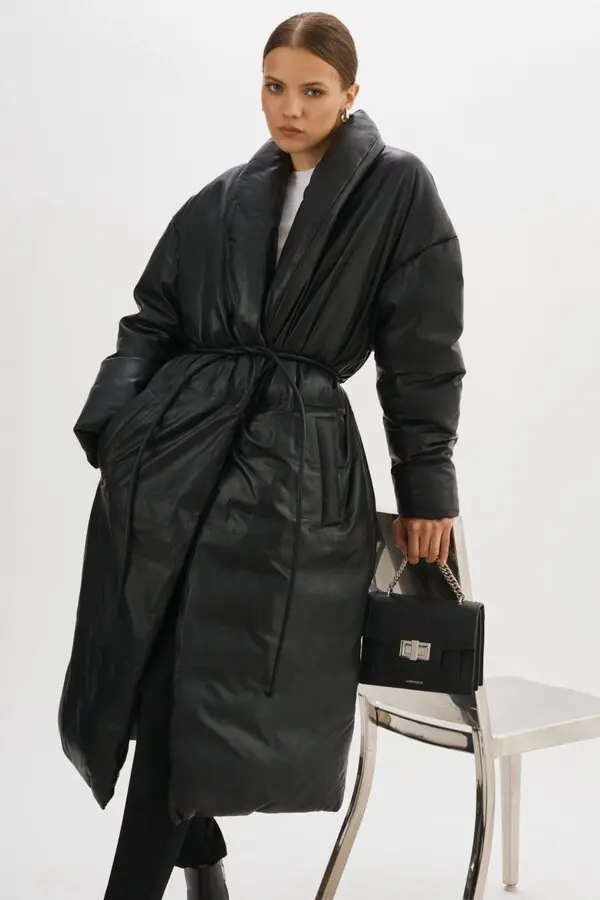LAMARQUE Catalina Oversized Leather Blanket Coat - Black