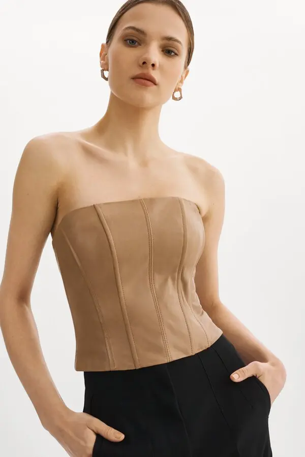 LAMARQUE Davina Leather Bustier - Sesame