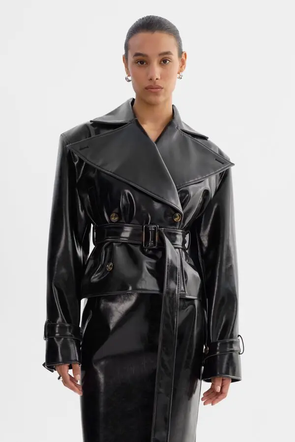 LAMARQUE Delania Faux Patent Leather Trench Coat - One-color
