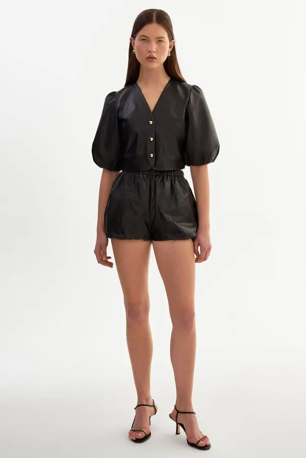 LAMARQUE Daisy Leather Bloomer Shorts - Black