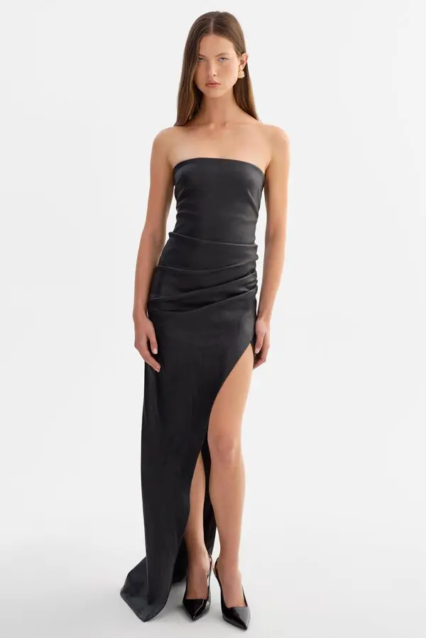 LAMARQUE Chriselle Strapless Leather Dress - Black