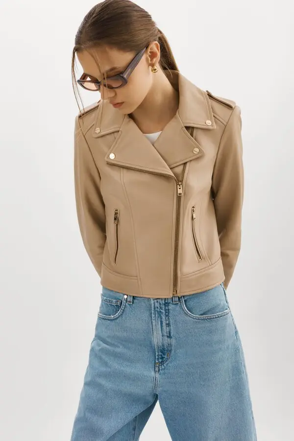 LAMARQUE Donna Gold Iconic Leather Biker Jacket - One-color