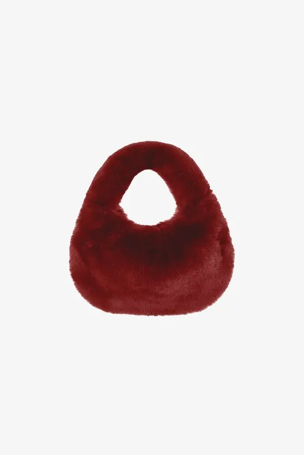 LAMARQUE Alix Mini Faux Fur Hobo Bag - Maroon