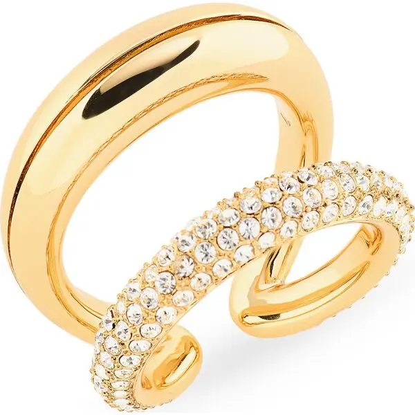 Tory Burch Pierced Pavé Double Ring - Light Brass/crystal