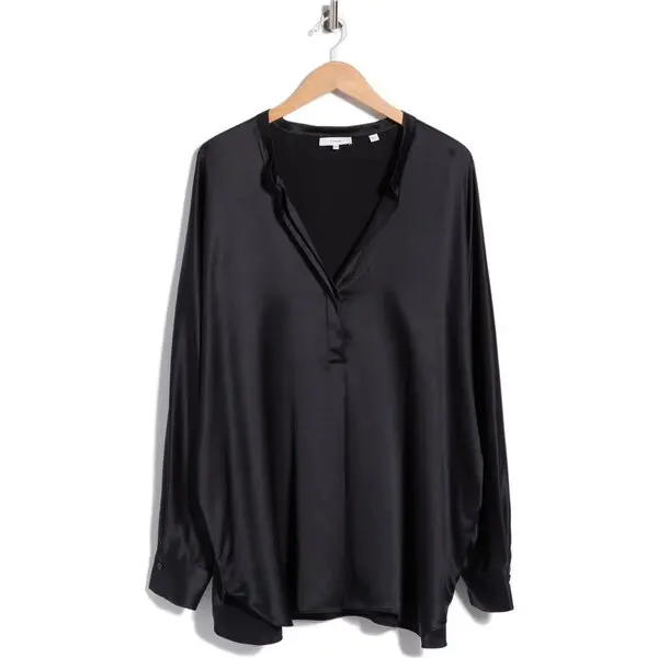 Vince Band Collar Silk Blouse - Black