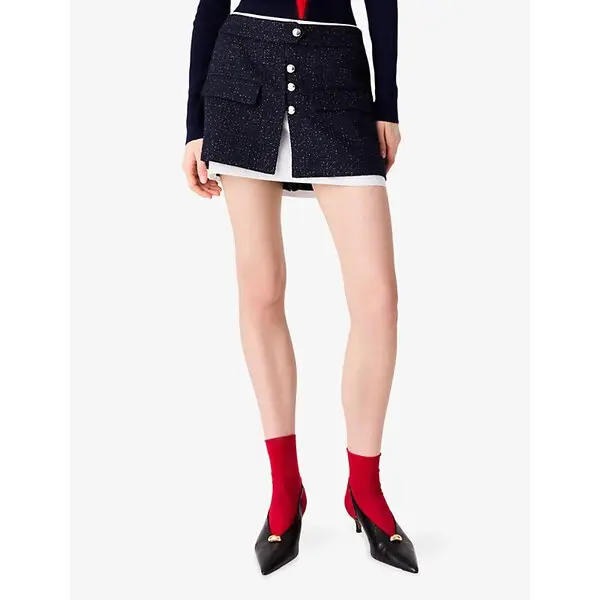 Maje Contrast Cross-strap Tweed Shorts
