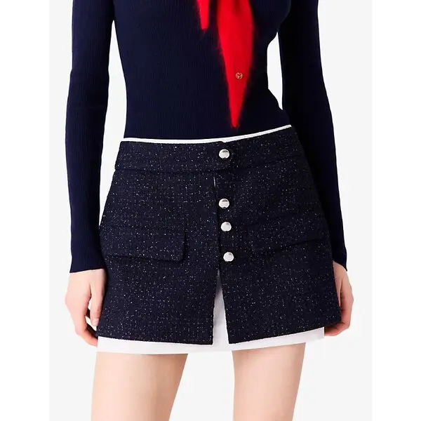 Maje Contrast Cross-strap Tweed Shorts