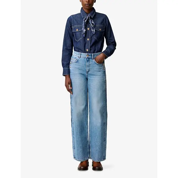 Claudie Pierlot Cut-out Straight-leg Denim Jeans