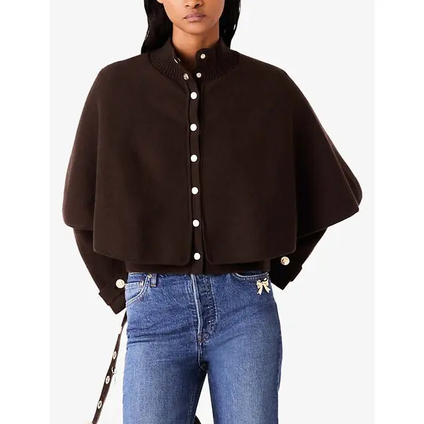 Maje Cape High-neck Wool-blend Cardigan