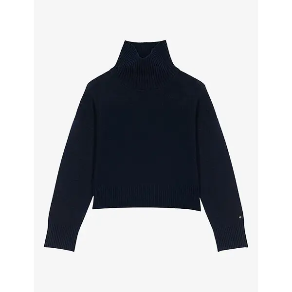 Maje High-neck Relaxed-fit Cashmere-blend Jumper - Navy