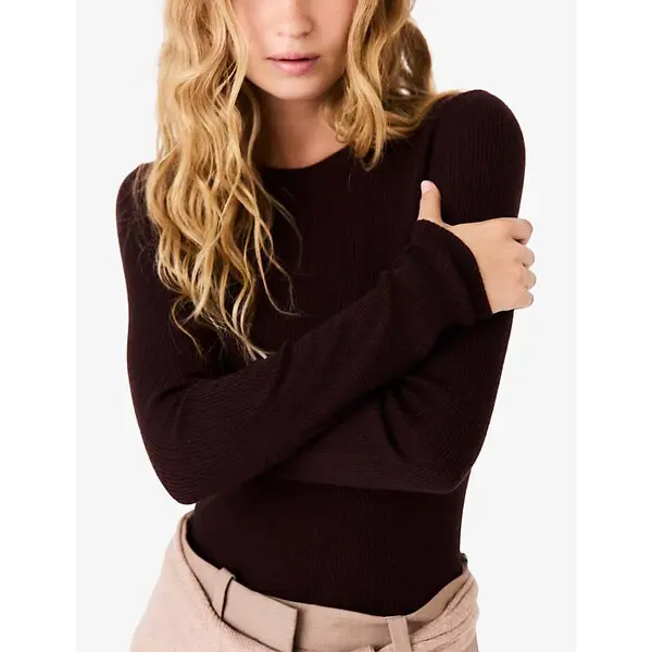 Maje Second-skin Round-neck Wool And Silk-blend Jumper