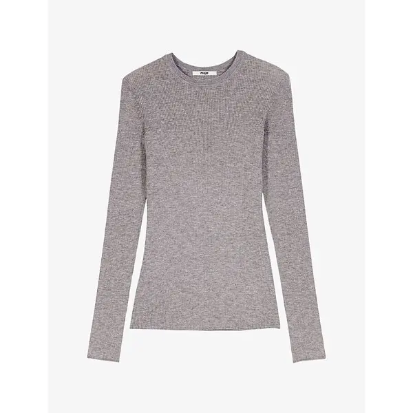 Maje Second-skin Round-neck Wool And Silk-blend Jumper - Grey