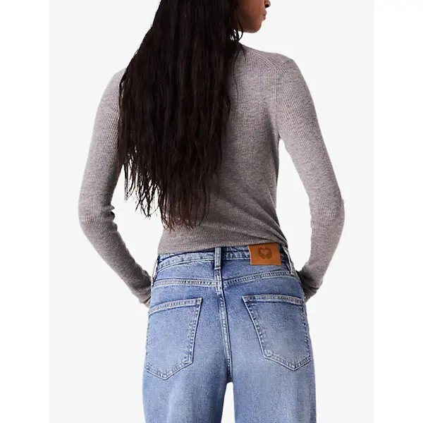 Maje Second-skin Round-neck Wool And Silk-blend Jumper - Grey