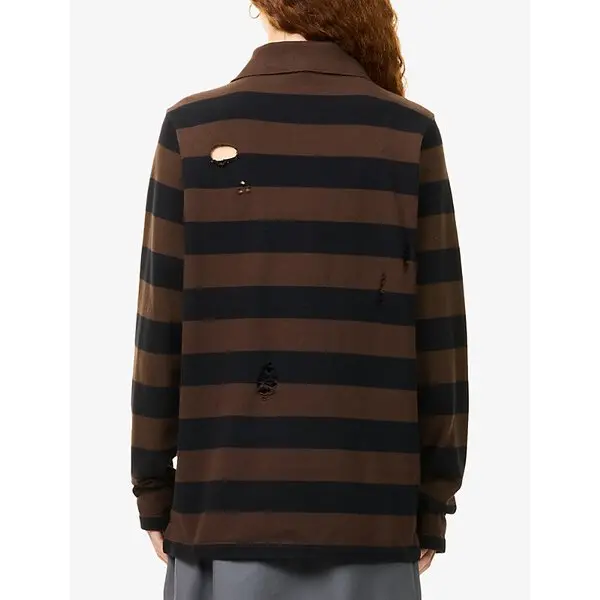 Gimaguas Striped Distressed Cotton Polo Top