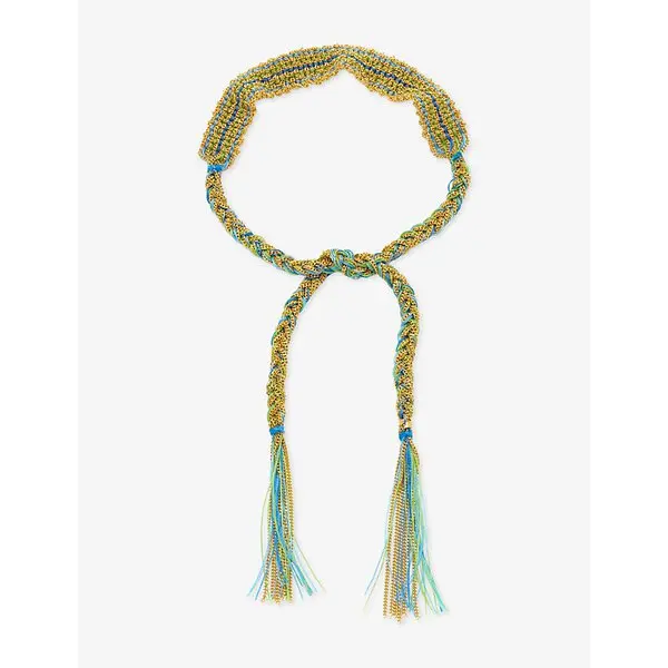 LA MAISON COUTURE Assya London Ibiza Sterling-silver And Silk Tie Bracelet - Turquoise