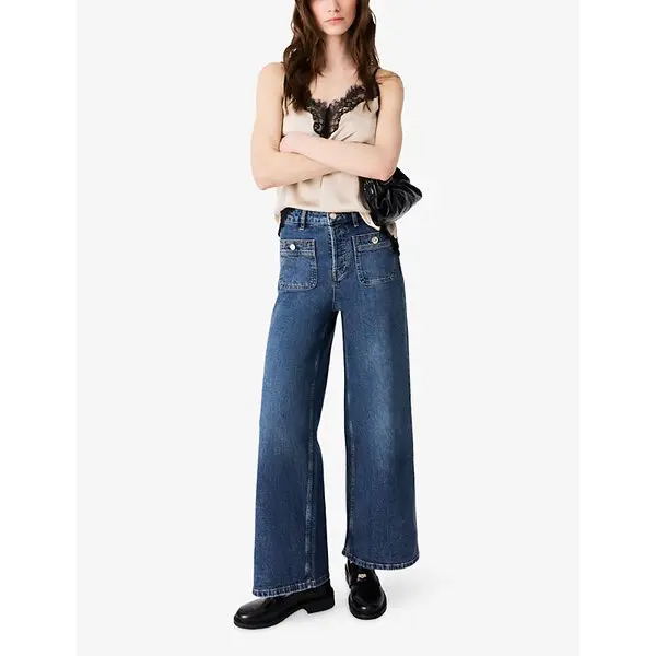 Maje Wide-leg Patch-pocket Stretch-denim Jeans