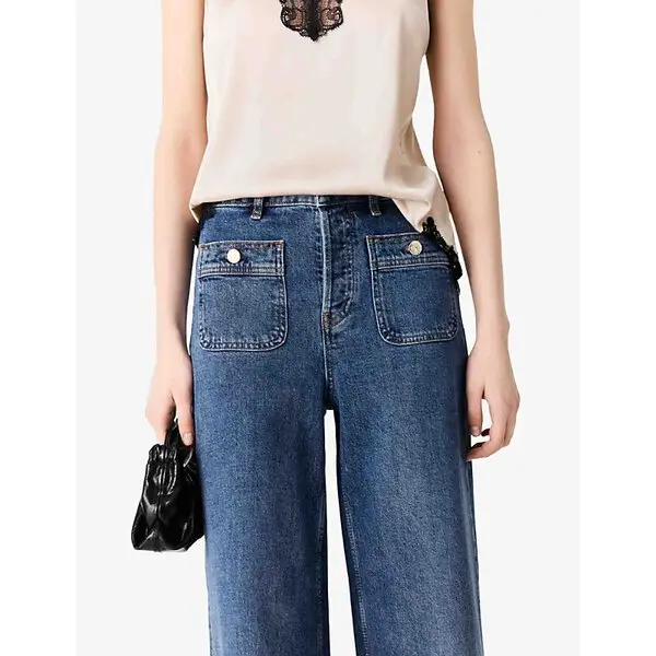 Maje Wide-leg Patch-pocket Stretch-denim Jeans