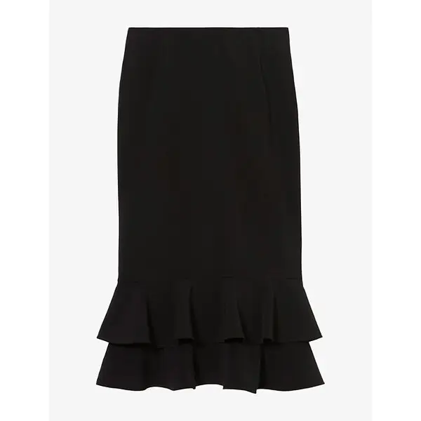 Claudie Pierlot Ruffled-trim Crepe Midi Skirt - Black