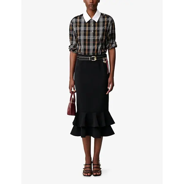 Claudie Pierlot Ruffled-trim Crepe Midi Skirt