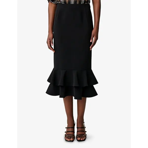 Claudie Pierlot Ruffled-trim Crepe Midi Skirt