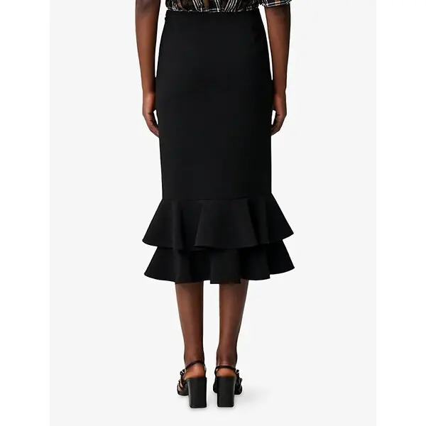 Claudie Pierlot Ruffled-trim Crepe Midi Skirt