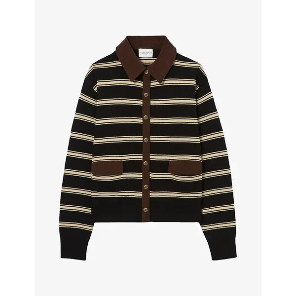Claudie Pierlot Relaxed-fit Striped Wool-blend Cardigan - Black