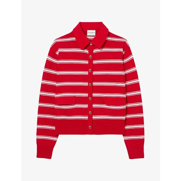 Claudie Pierlot Relaxed-fit Striped Wool-blend Cardigan - Red