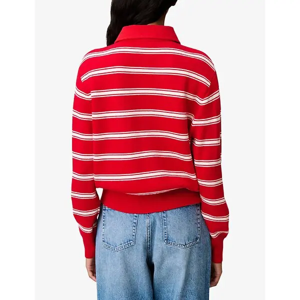 Claudie Pierlot Relaxed-fit Striped Wool-blend Cardigan - Red