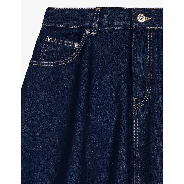 Maje Flared Denim Midi Skirt