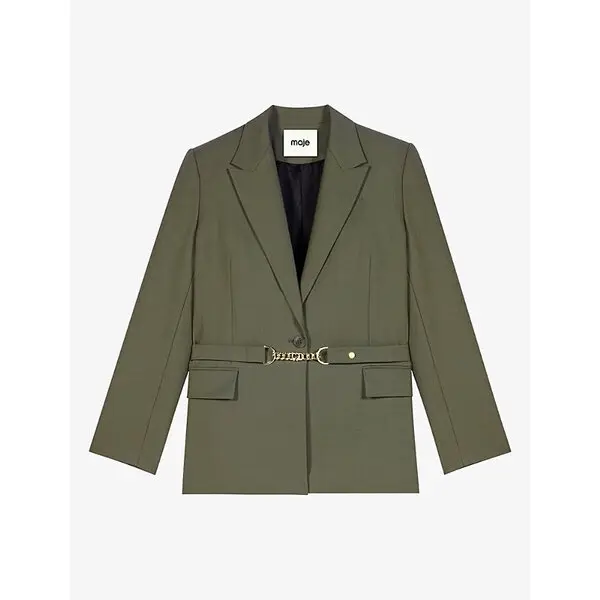 Maje Chain-embellished Single-breasted Stretch Wool-blend Suit Jacket