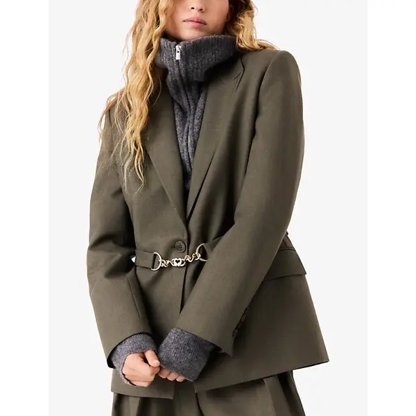 Maje Chain-embellished Single-breasted Stretch Wool-blend Suit Jacket